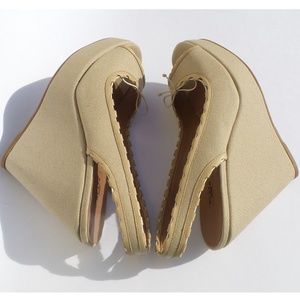 Alaia | Shoes | Beige Canvas Leather Trim Platform Wedge 45 | Poshmark